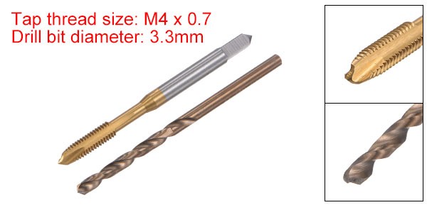 M4x0.7 Spiral Point Thread Tap and 3.3mm Drill Bit Set Machine Screw ...