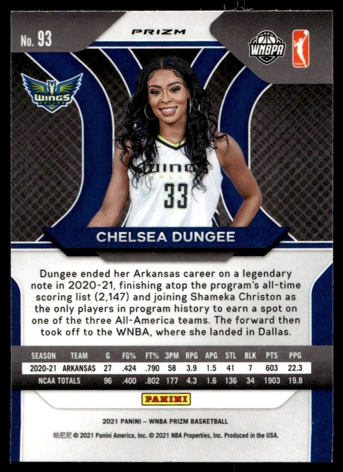 2021-22 Panini Prizm WNBA Silver Chelsea Dungee Rookie G23 Dallas Wings ...