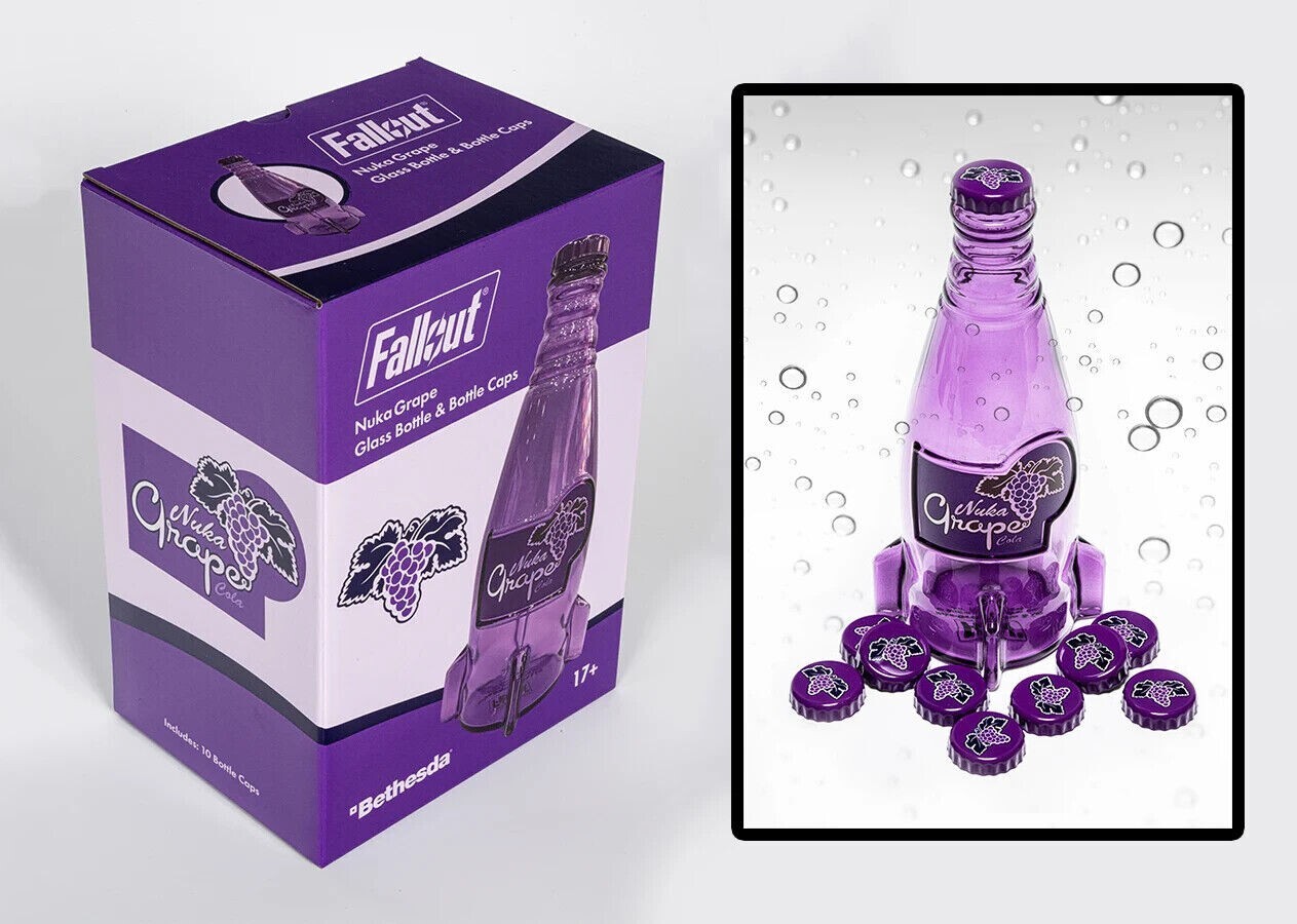 Fallout 4 Nuka Cola Grape Glass Rocket Bottle + 10 Bottle Caps Replica ...