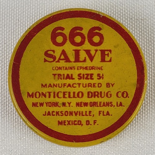 Antique 666 Salve tin Trail Size Monticello Drug Co NY New Orleans ...