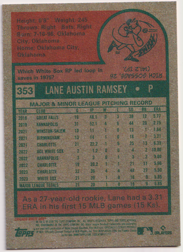 2024 Topps Heritage #353 Lane Ramsey RC Chicago White Sox | eBay