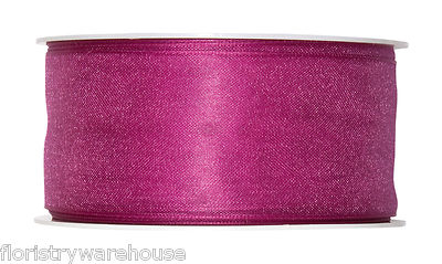 Cerise Pink Organza ribbon 40mm (1.5") wired fabric 25m roll Made in ...
