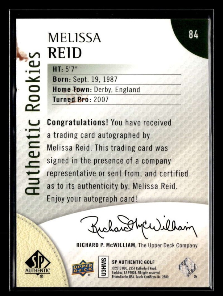 2014 SP Authentic Melissa Reid #84 Rookie Autograph Auto /699 ZK4325 | eBay