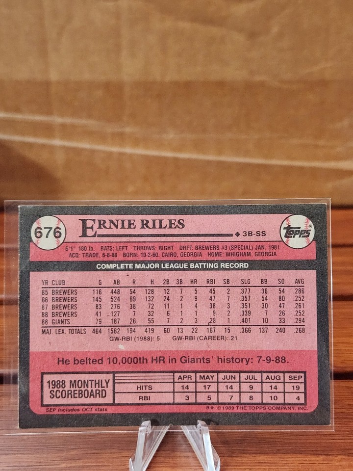 1989 Topps Baseball Ernie Riles - San Francisco Giants - Card #676 ...