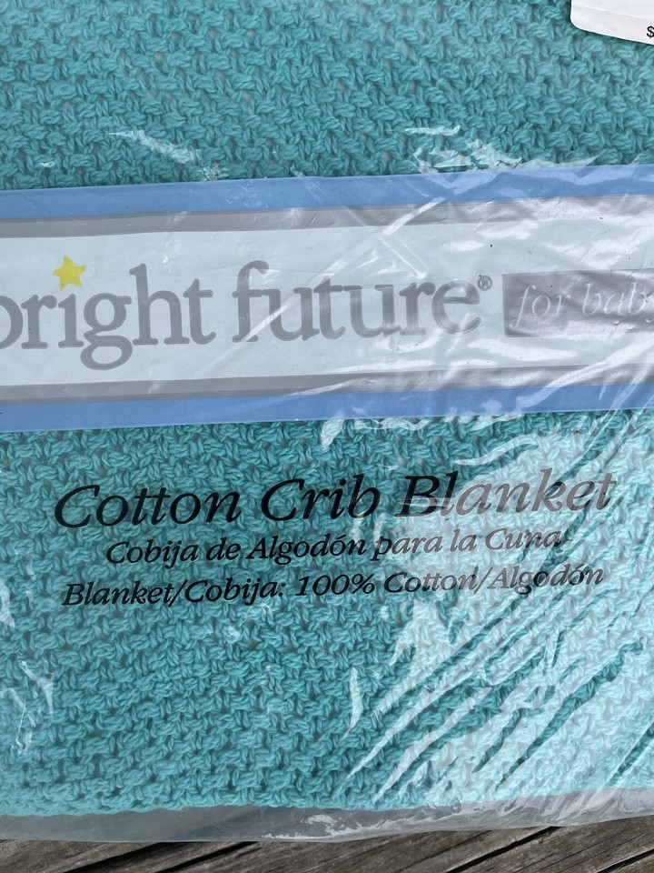 NWT Bright Future Baby 100% Cotton Crib Blanket. Teal. Vintage. 36” By ...