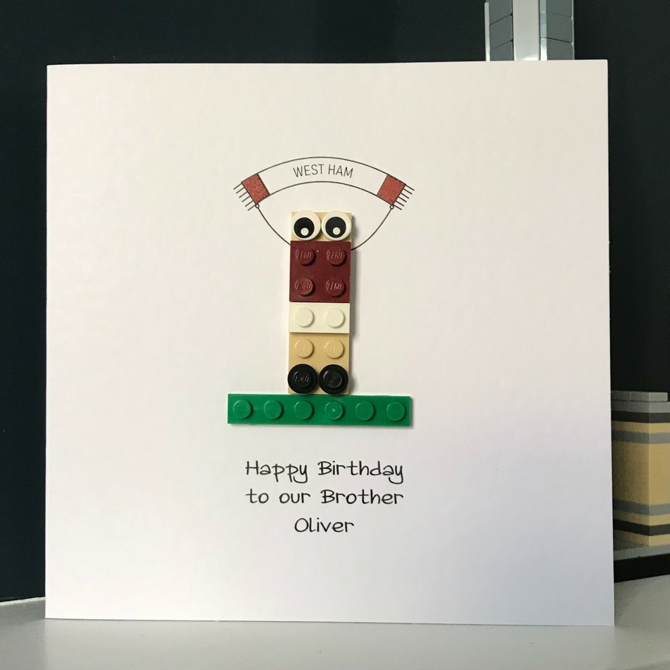 Personalised Football team birthday card with LEGO ® husband grandson ...