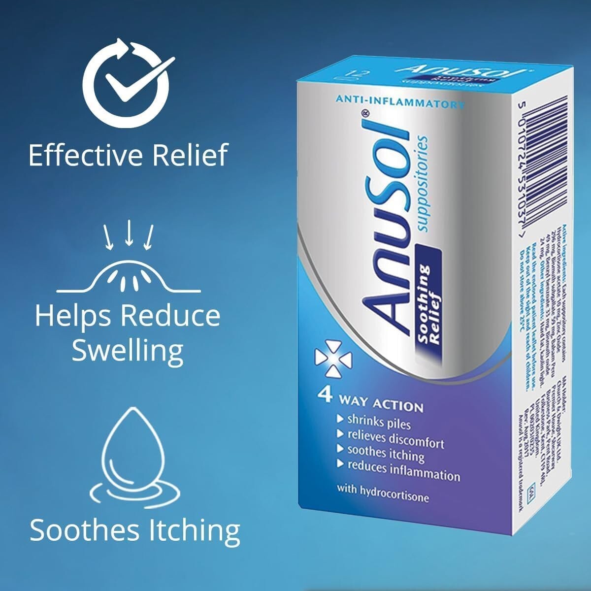 Anusol Soothing Relief plus HC 12 Suppositories Hemorrhoid Exp 01/2027 ...