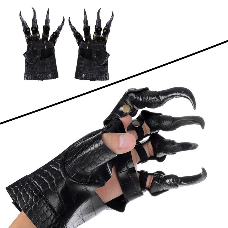 PU Halloween Dragon Claw Gloves Black Cosplay Mittens Costume Fancy ...