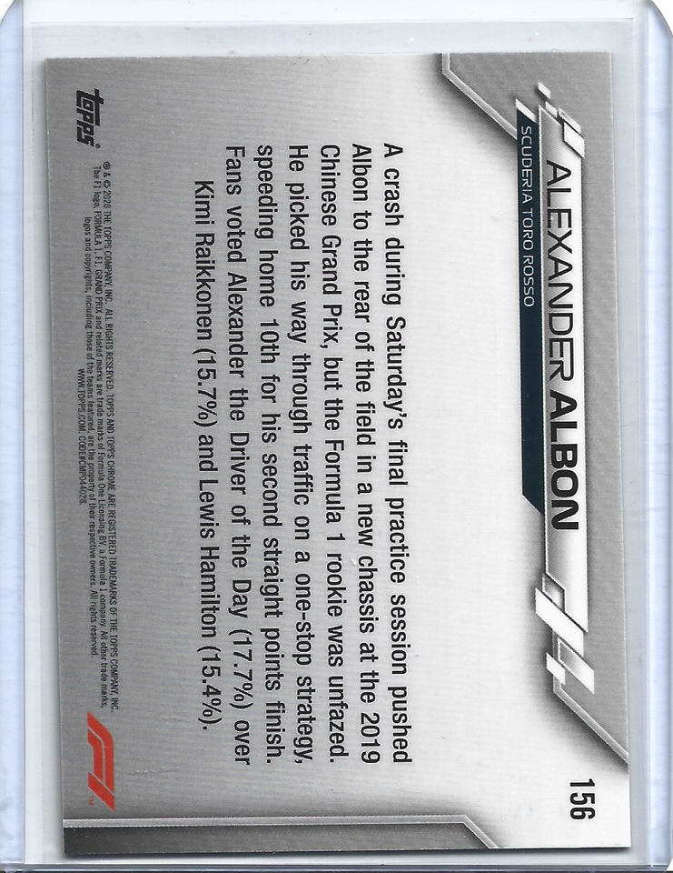 2020 Topps Chrome Formula 1 #156 Alex Albon/Grand Prix Driver of the ...