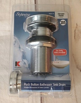 Keeney Push Button Sink Drain With Overflow Brass Polished Chrome 1-1/4 ...