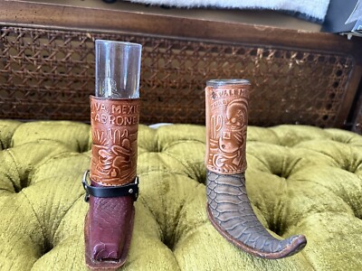 2 Mexican Pointy Boot Shot Glasses Leather Made In Mexico Excellent ...