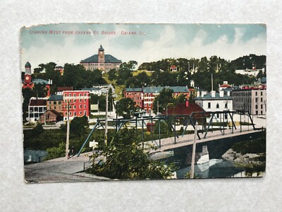L568 Postcard Galena IL Illinois from Bridge downtown Street scene bad ...