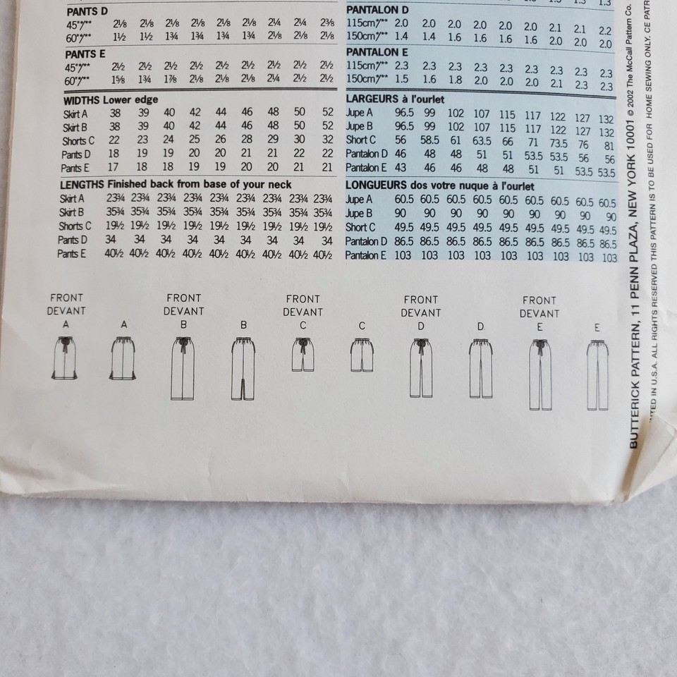 Butterick UNCUT sewing pattern 3460 Misses size 14,16,18 Skirt Shorts ...