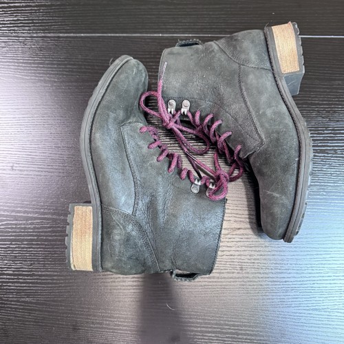 Ugg Denhali Muted Black Leather Burgundy Laces Hiker City Ankle Boots ...