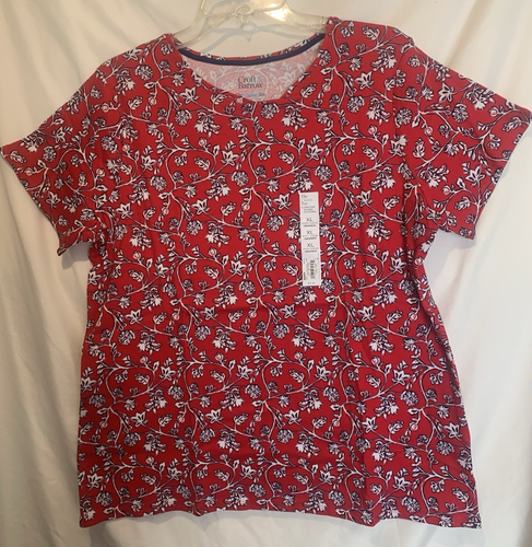 Croft & Barrow XL Ruby Sketchy Floral Knit Top, crew neck, short ...