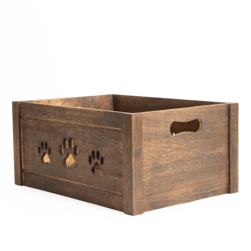 Paw Shaped Dog Toys Chest Storage Collection Box Wooden Crates Gift ...