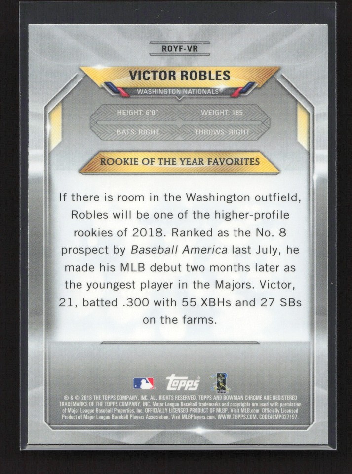 2018 Bowman ROY Favorites Victor Robles RC #ROYF-VR Washington ...