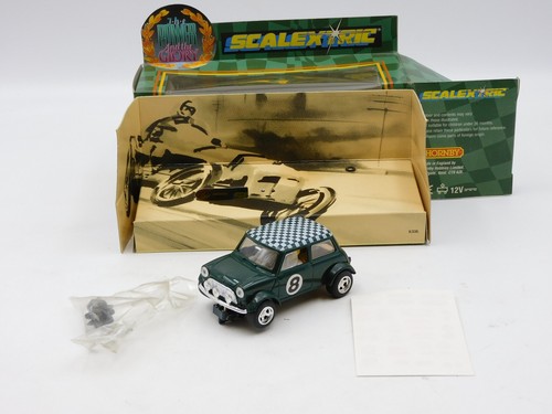 Scalextric Mini Cooper Green Chequered Roof Slot Car MIB 1:32 C099 ...