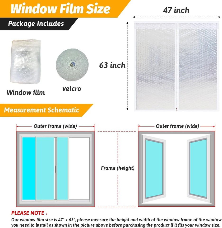 Thickened Reusable Window Insulation Kit 47'' X 63'' Winter ...