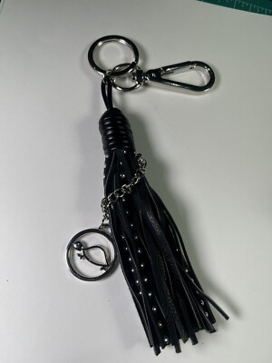 Carpisa Braided Black Leather Key Chain - Silver Tone Metal Turtle ...