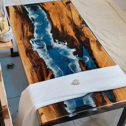 Resin Dining Table, Ocean Beach Table, Ocean Wave Table, Wooden Coffee ...