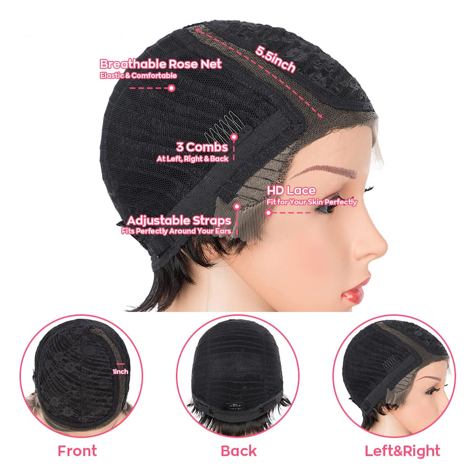 Short Pixie Lace Front Wig, Side Part, HD Lace, Pre-Plucked, Natural ...