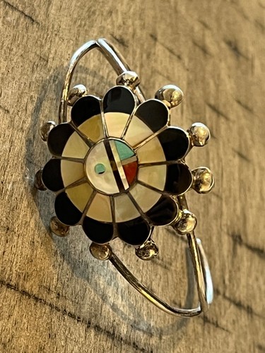 Old pawn sterling multigem inlay sunface kachina 6" cuff 031624fFDZDG ...