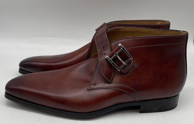 Magnanni Brown Leather Ankle Single Monk Strap Chukka Boots Dress Men ...