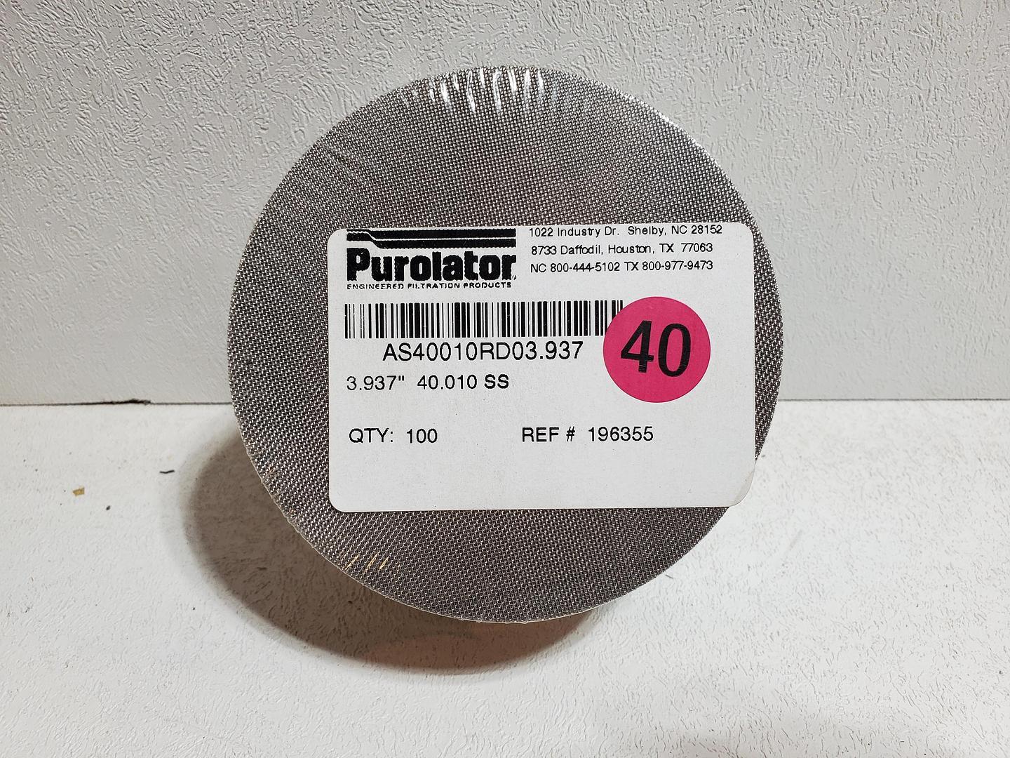 Purolator EFP AS40010RD02.500 Filter Screen 3.937" 40.010 SS GH103 | eBay
