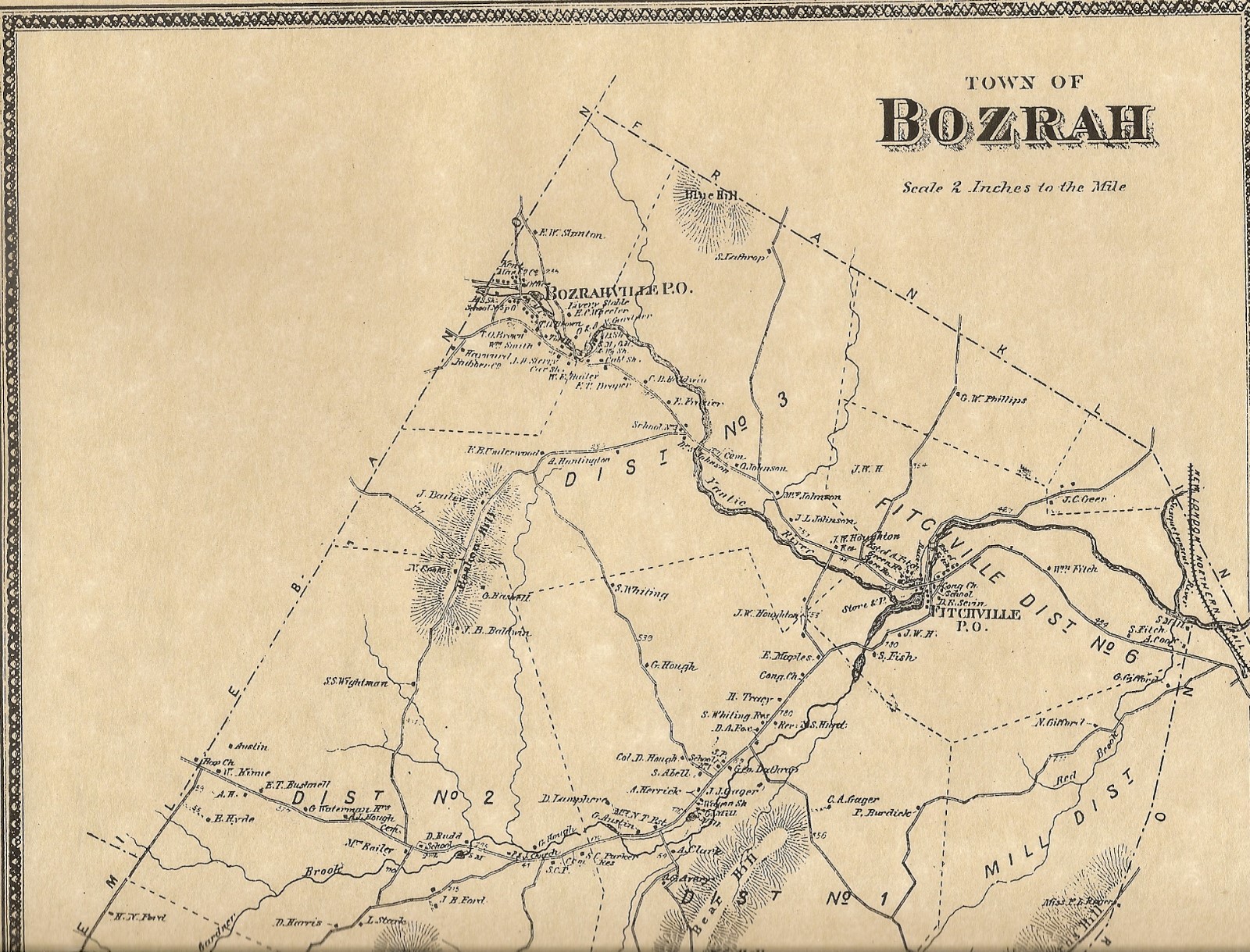 Bozrah Yantic CT 1869 Map with Homeowners Names Shown | eBay