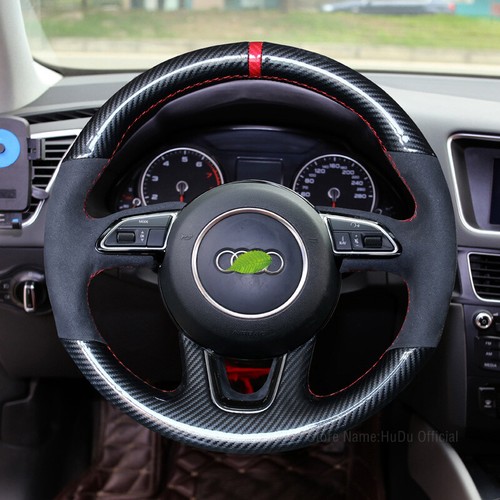 Black Suede Carbon Fible Car Wteering Wheel Cover For Audi A4L A3 A5 A7 ...
