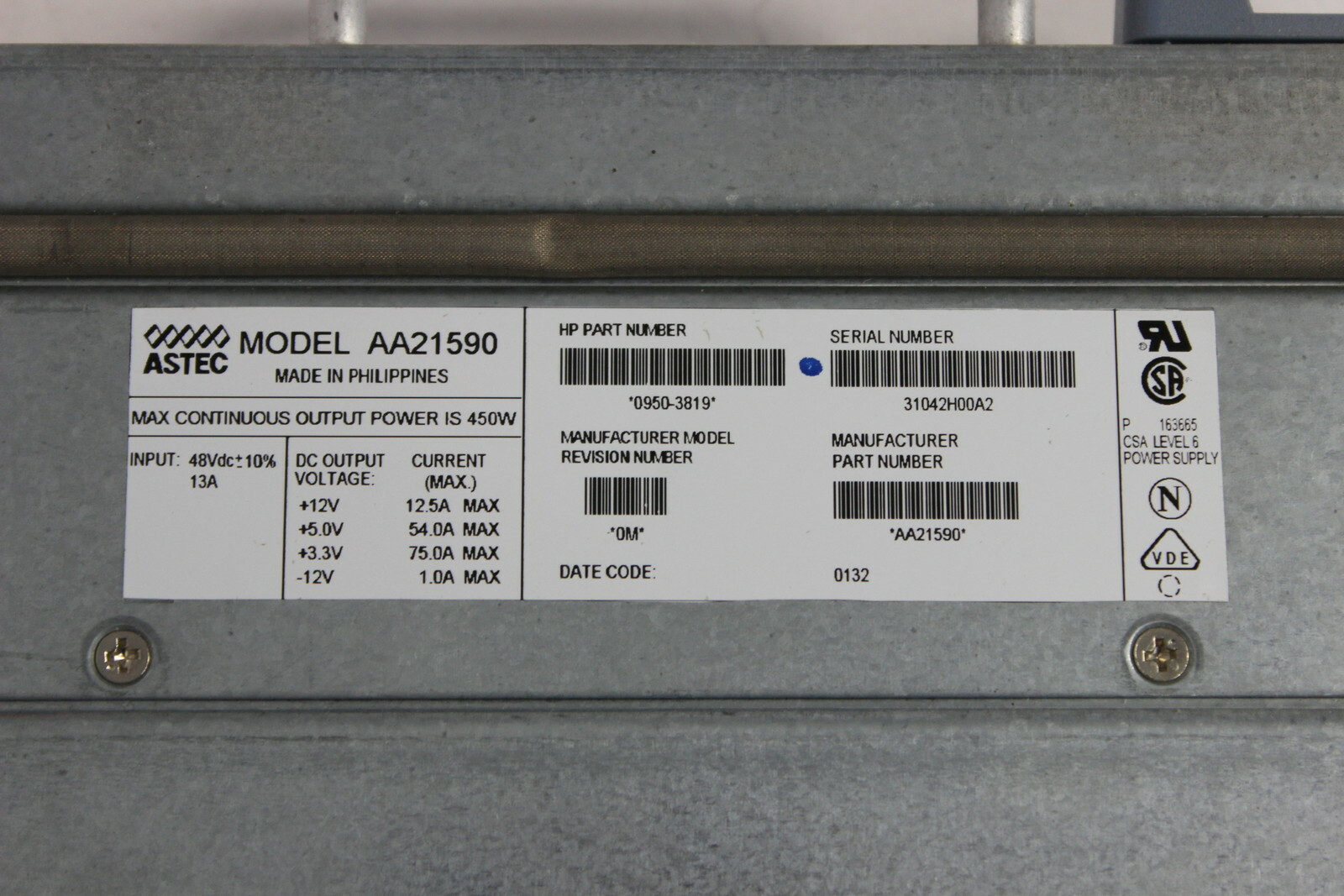 HP 0950-3819 A6093-69123 450 WATT PCI POWER SUPPLY MODEL AA21590 RP8400 ...