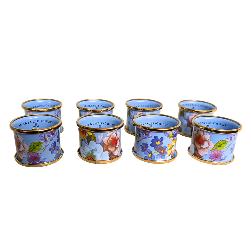 8 Mackenzie Childs Napkin Rings Enamel Light Blue Flower Market ...
