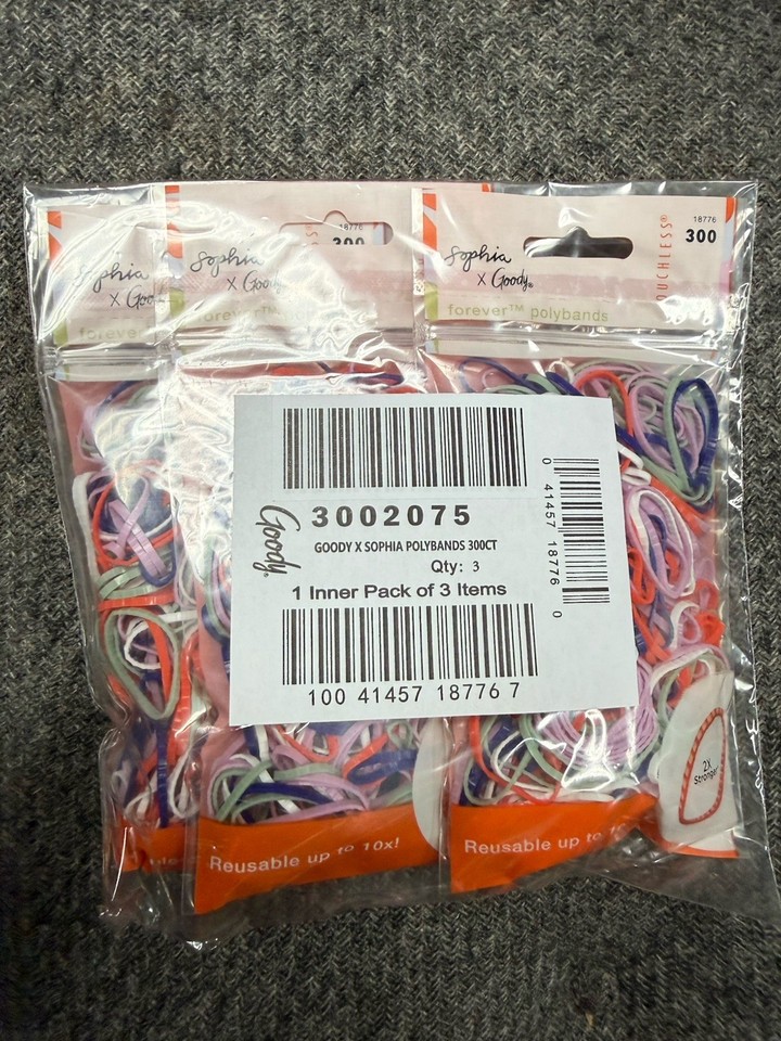 3 Bags Goody Kids Polyband Hair Ties 300 Count Assorted Elastics Each ...