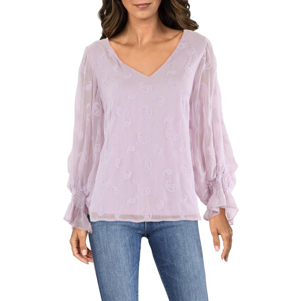 Sam and Jess Womens Pink Embroidered V-Neck Ruffled Blouse Top M BHFO ...