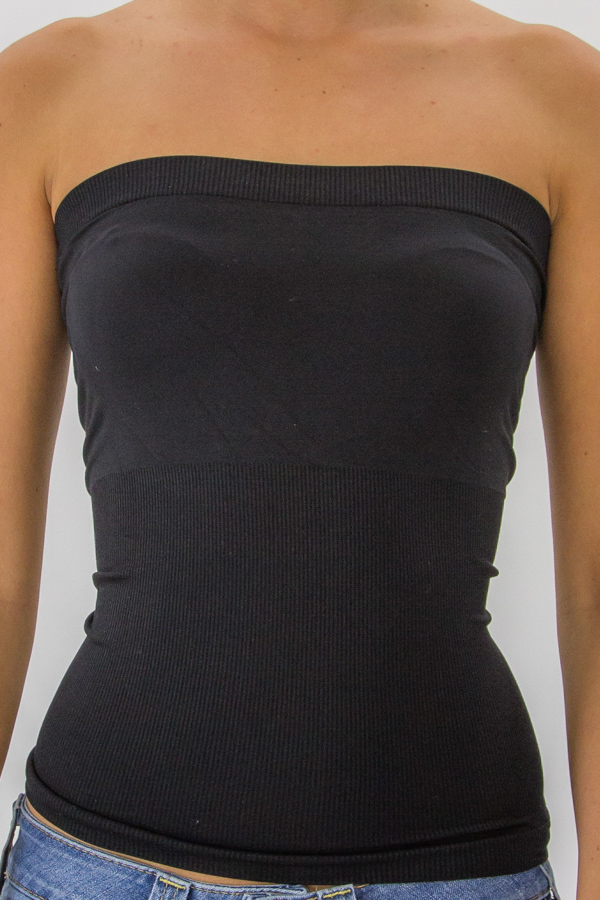 Sleeveles Strapless Tube Top long Bandeau Seamless Stretch Ribbed Basic ...