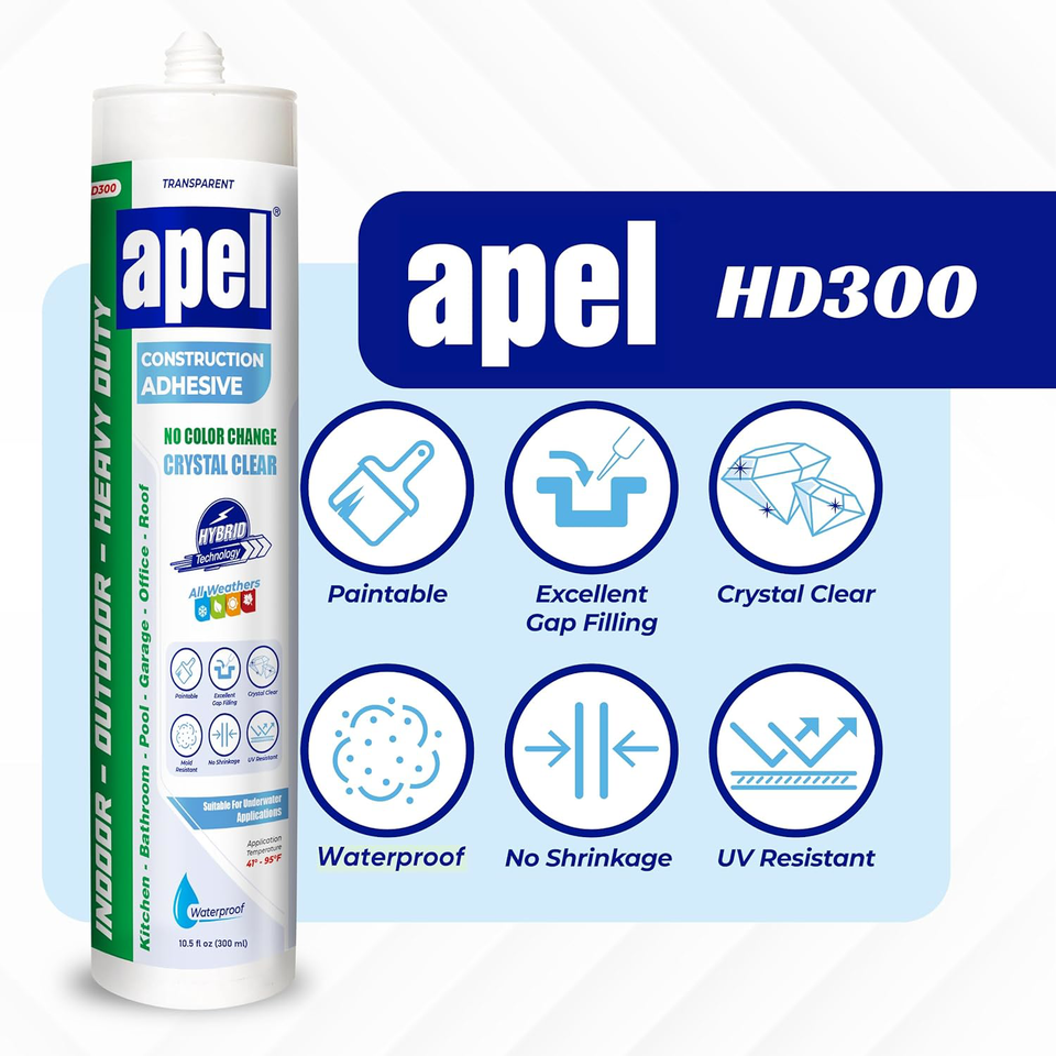 Apel HD300 Construction Adhesive Hybrid Sealant, Crystal Clear ...