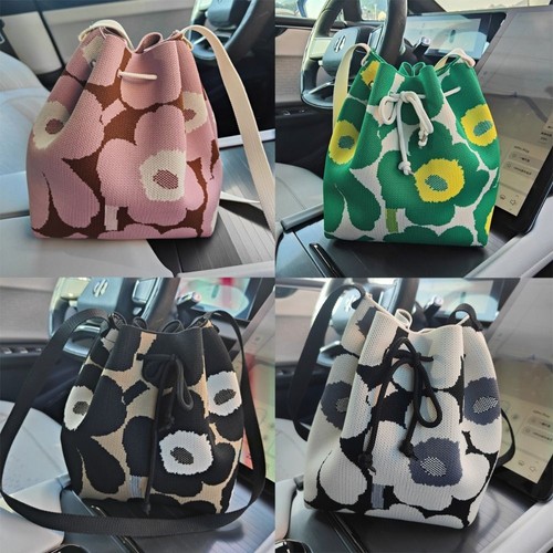 Flower Drawstring Knitted Bag High-capacity Phone Bag Knot Wrist Bag ...