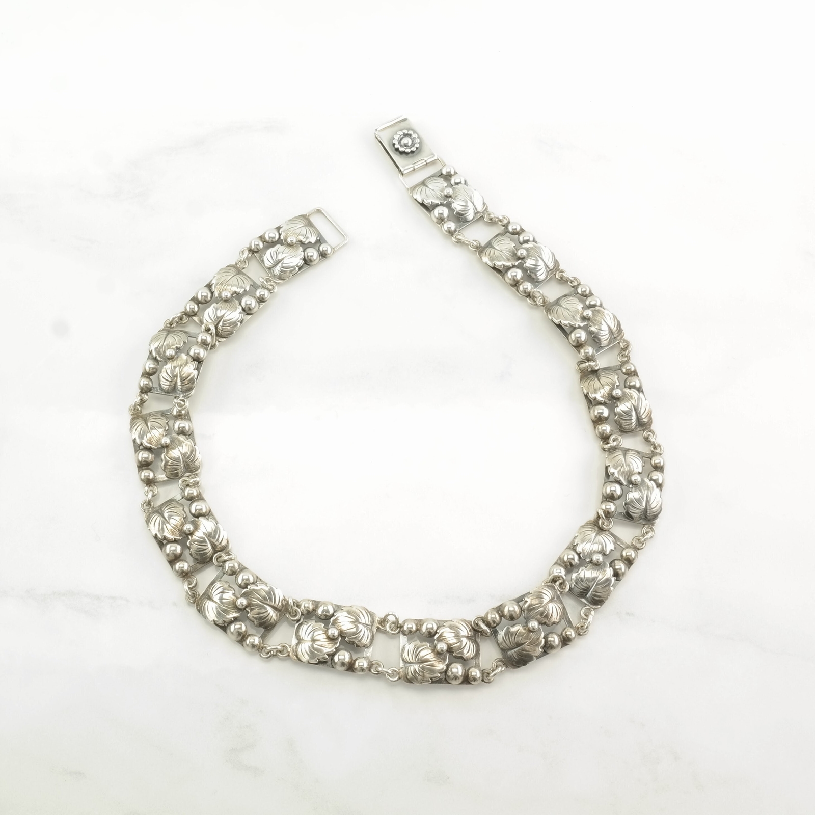 Danish Sterling Silver Leaf Chain Art Nouveau Necklace - Gem