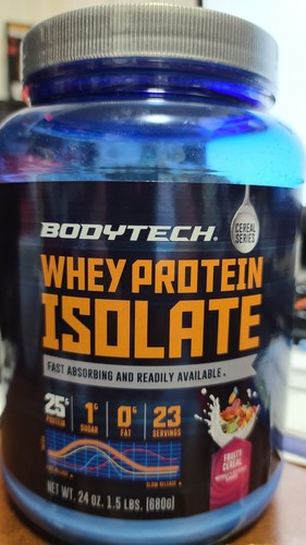 New BodyTech Whey Protein Isolate Powder Fruity Cereal 24 oz 1.5 lbs 23 ...