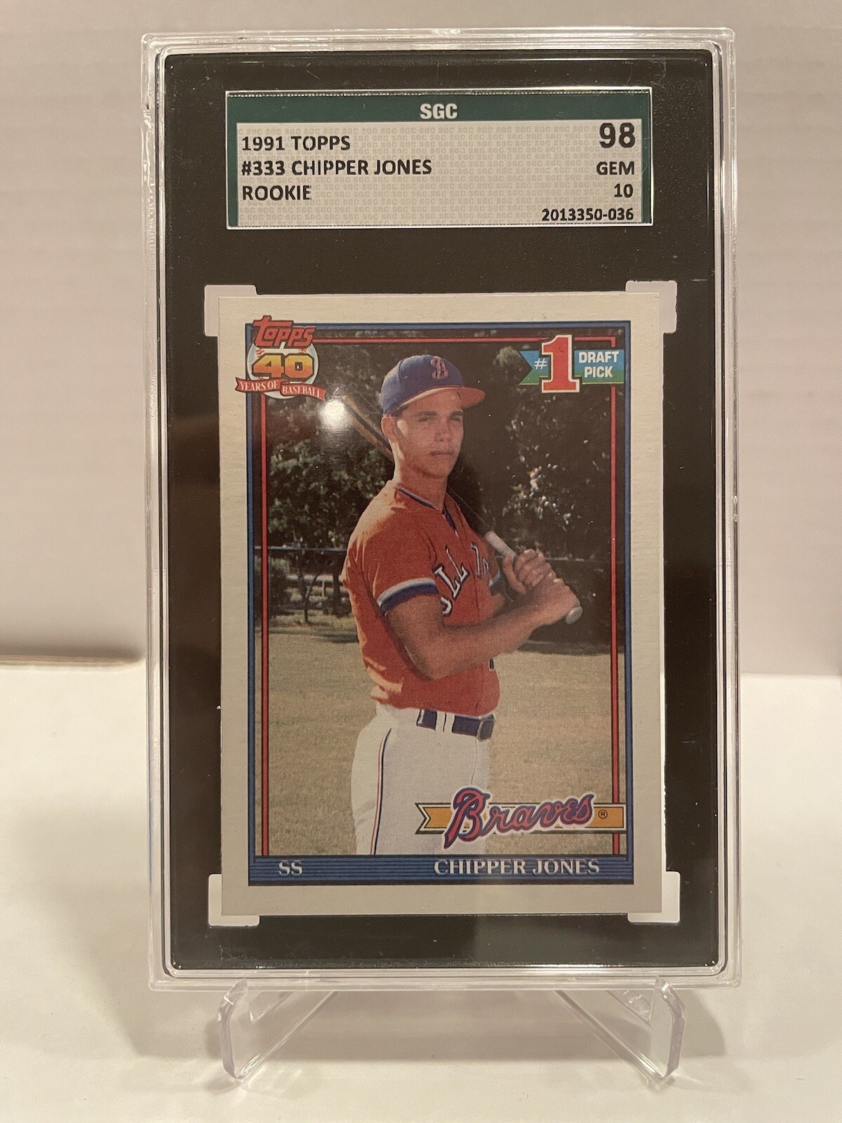 1991 TOPPS CHIPPER JONES ROOKIE CARD #333 SGC 10 GEM 98 MINT Atlanta ...