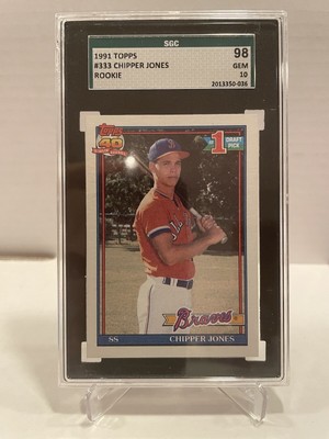 1991 TOPPS CHIPPER JONES ROOKIE CARD #333 SGC 10 GEM 98 MINT Atlanta ...