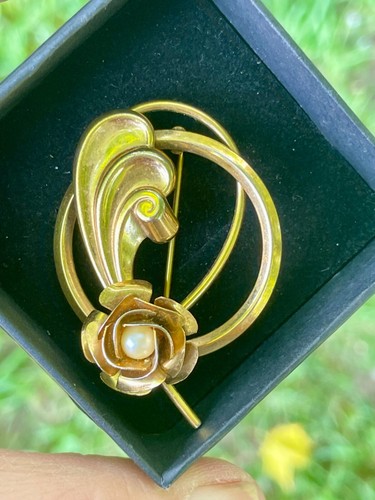 Vintage Gold Tone Circular Metal Pearl Rose Brooch Pin | eBay