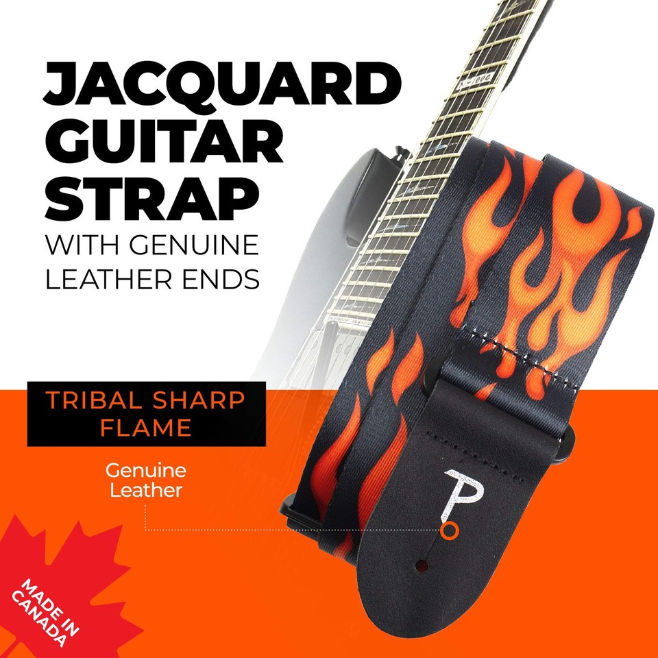 Perri's Leathers Leather Guitar Strap, 39"-58", Red Flame, Polyester ...