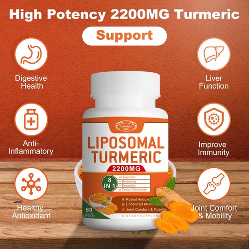 2200mg Liposomal Turmeric Curcumin with Black Pepper & Ginger Enhanced ...