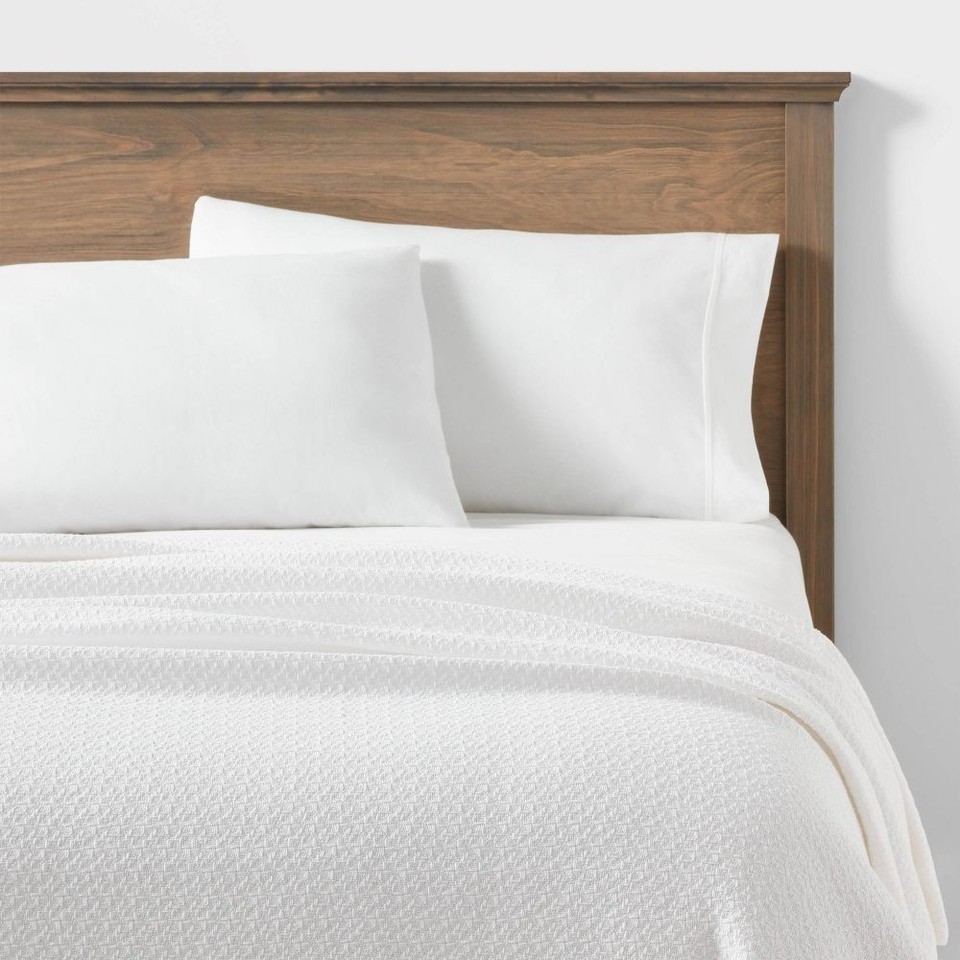 Threshold Throw Bed Blanket Oversized Cotton 92x90 Lightweight White ...