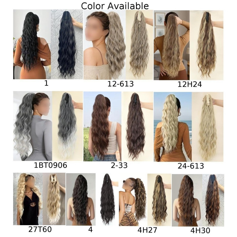 26 Inch Black Brown Yellow Wavy Curly Clip in Ponytail for Instant ...