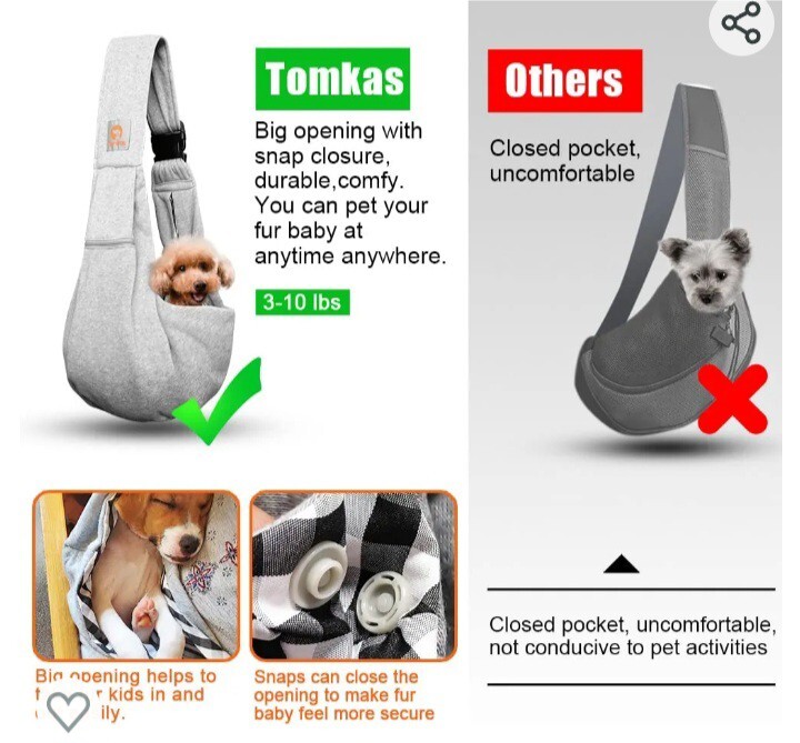 TOMKAS Dog Sling Carrier For Small Dogs Pet Slings With Extra Pocket ...