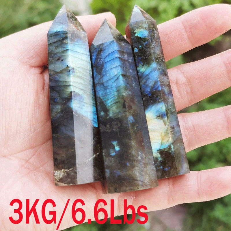 3Kg Natural Labradorite Moonstone Quartz Crystal Wand Obelisk 2"-4 ...