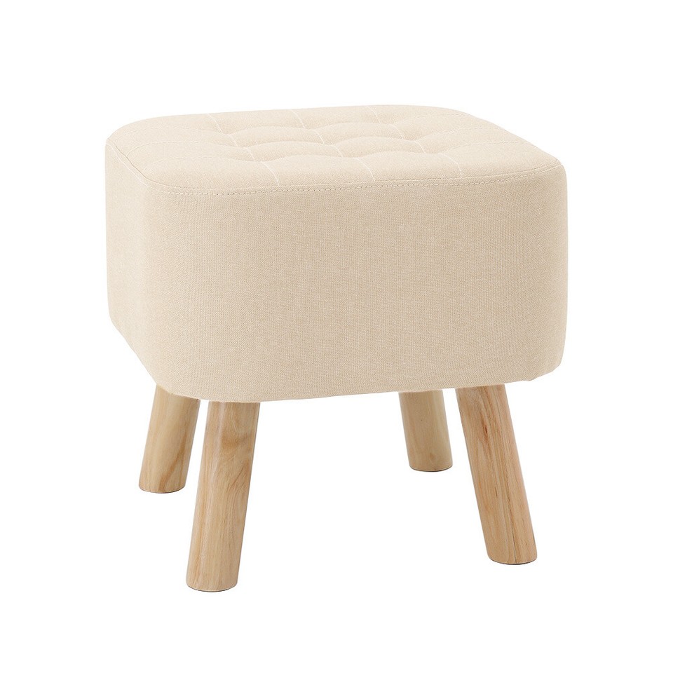 Linen Fabric Padded Large Footstool Footrest Square Pouffe Stool Solid ...